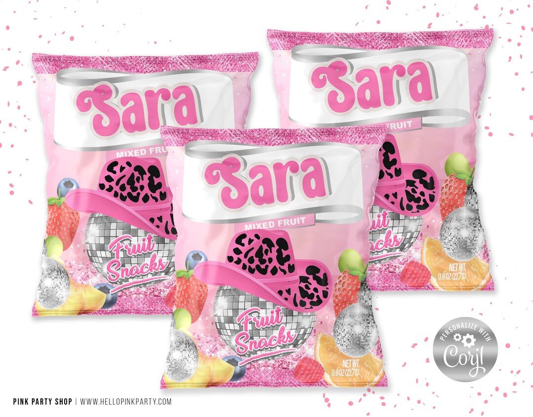 Disco Cowgirl Birthday Fruit Snacks Bag Template Printable, Disco Ball ...
