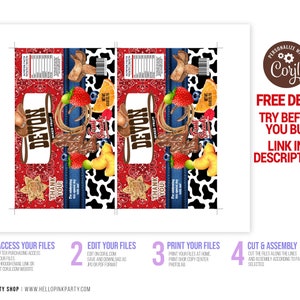 Cowboy Birthday Fruit Snacks Bag Template Printable, 1st Rodeo Snack ...