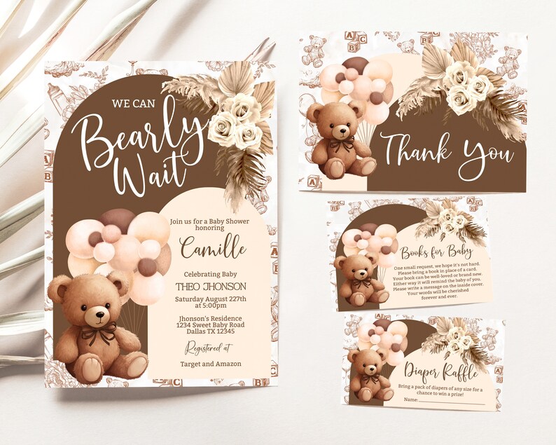 EDITABLE Bear Bearly Wait Birthday Gift Box Label, Beary First Birthday ...