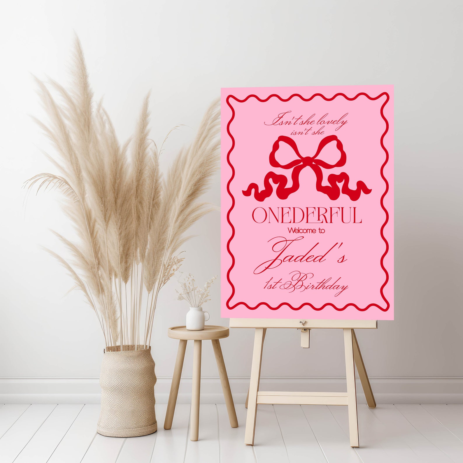 Lovely One Welcome Sign First Birthday Editable Template Printable Pink ...