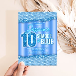 Shades of Blue Birthday Invitation Blue Glitter Invite Birthday Party ...