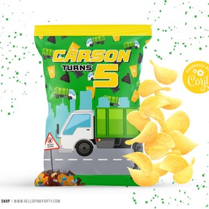 Garbage Truck Chip Bag, Template Printable, Kids Birthday Chip Bag ...