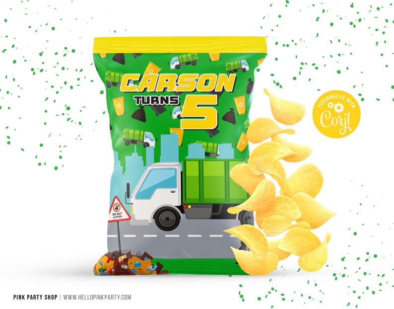 Garbage Truck Chip Bag Template Printable Kids Birthday Chip - Etsy