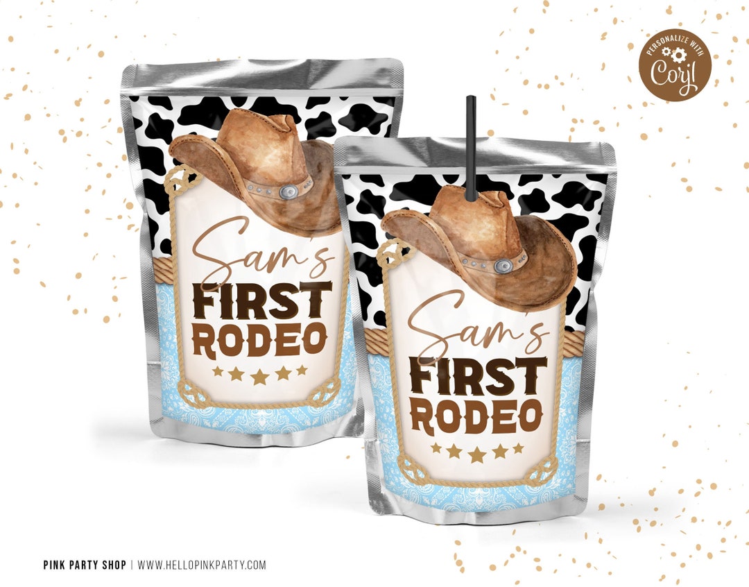 Cowboy Birthday Party Juice Pouch Labels, Printable Templates, 1st ...