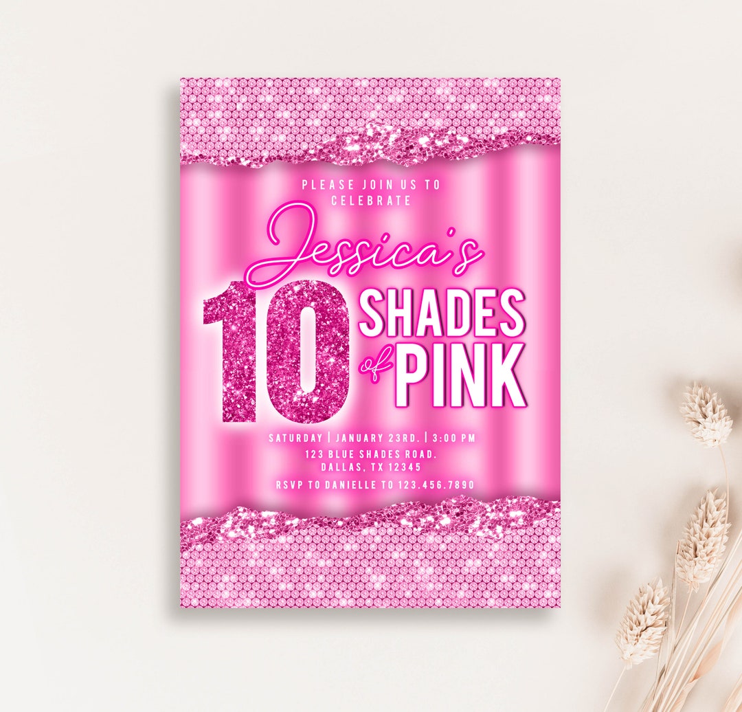 Shades of Pink Birthday Invitation Pink Glitter Invite Birthday Party ...