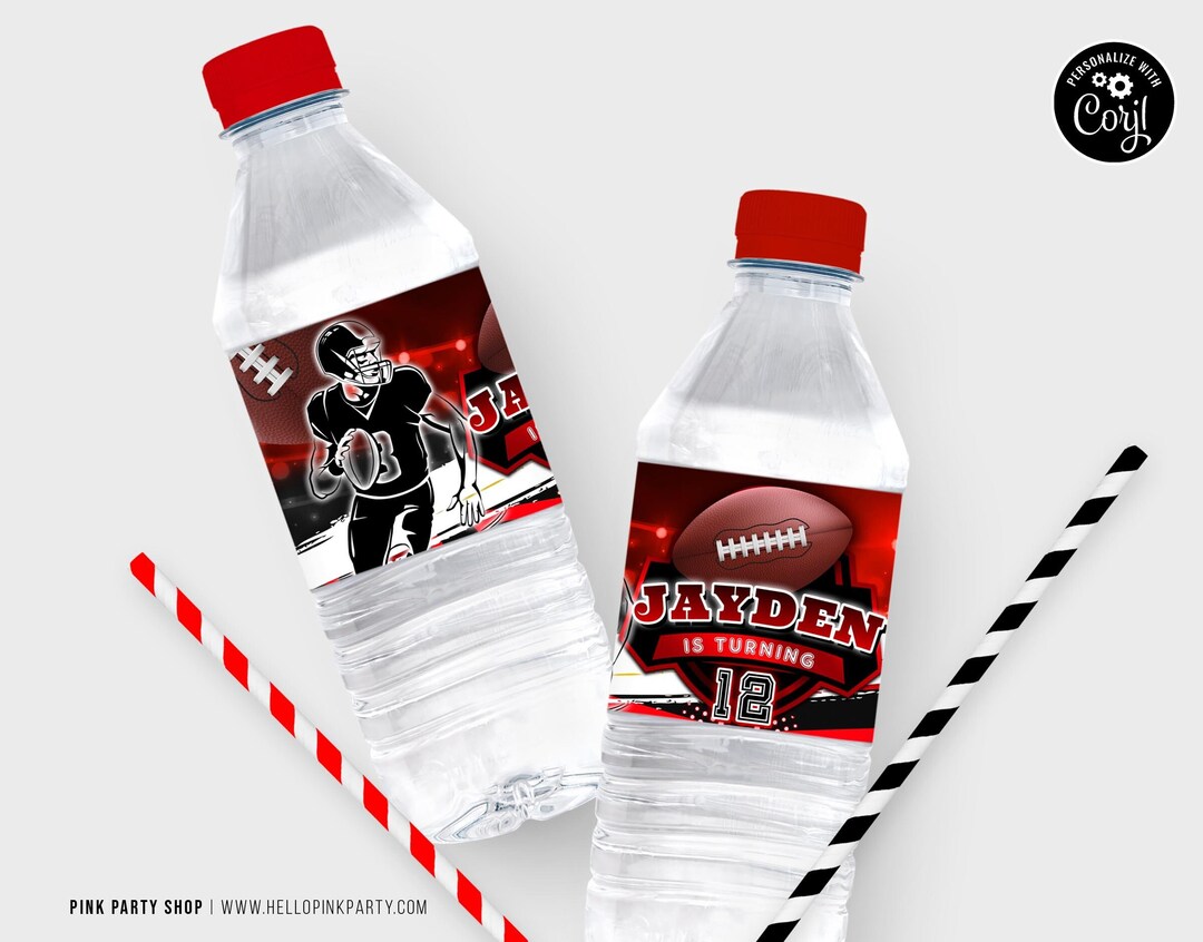 Football Birthday Water Labels Wrapper, Printable Templates, American ...