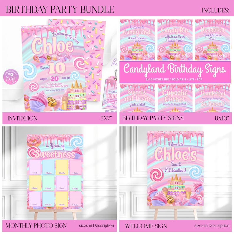 Candyland Birthday Party Bundle: Candy Sweets Editable Invitation ...