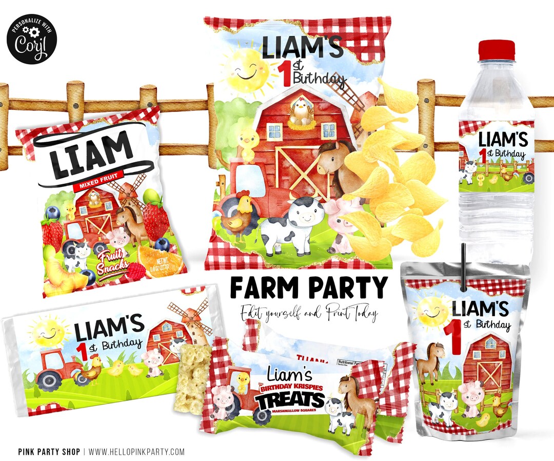Farm Animals Birthday Party Bundle: Editable Favor Labels (digital ...