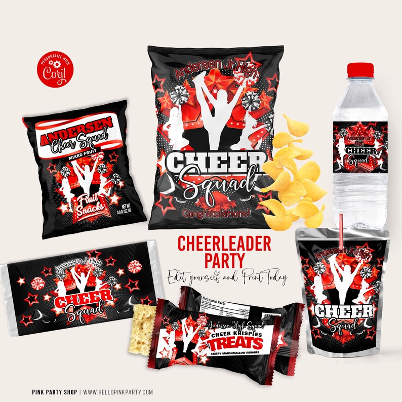 Cheerleading Squad Chip Bag Template: Editable Party Favor (digital ...