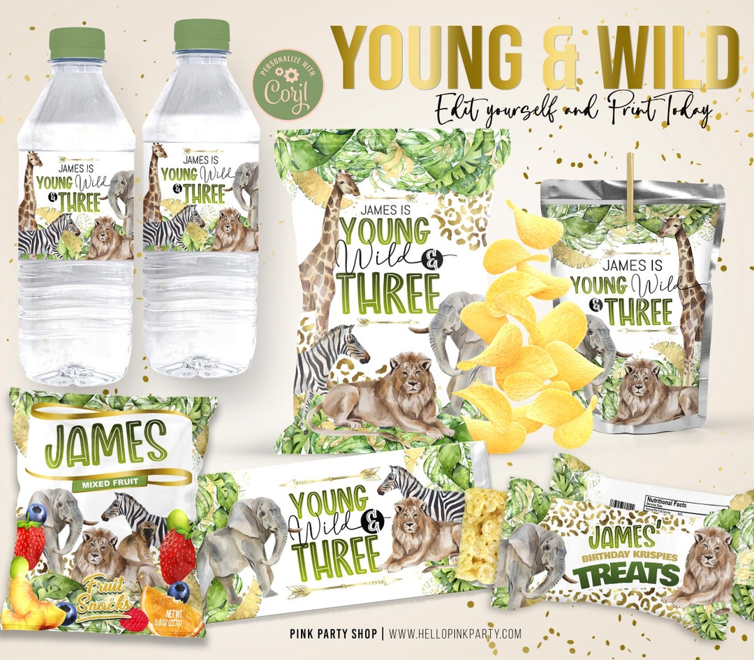 Young & Wild Birthday Party Bundle Kit, Template Printable, Safari ...