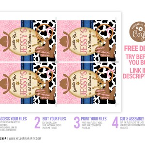 Cowgirl Birthday Party Juice Pouch Labels, Printable Templates, 1st ...