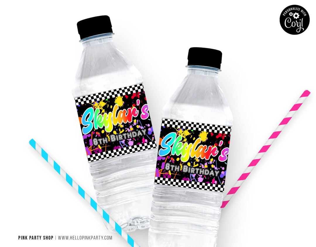 Editable Art Paint Splatter Birthday Water Label, Printable Template ...