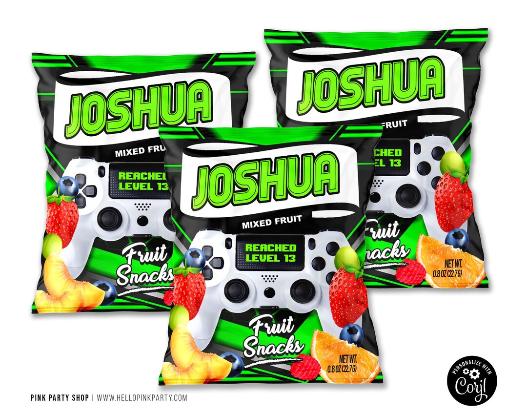 Gamer Birthday Fruit Snacks Bag Template Printable, Gaming Birthday ...