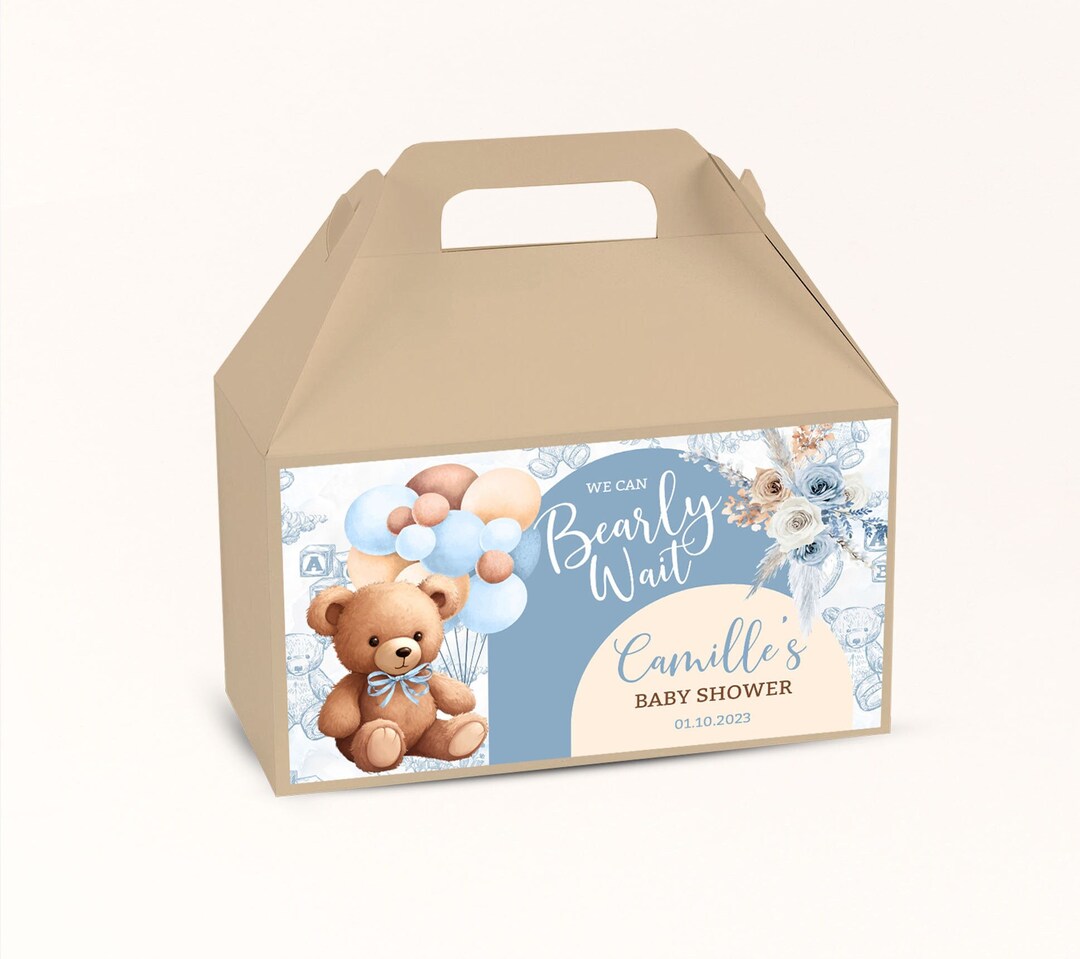 EDITABLE Bear Bearly Wait Birthday Party Gift Box Label, Beary First ...