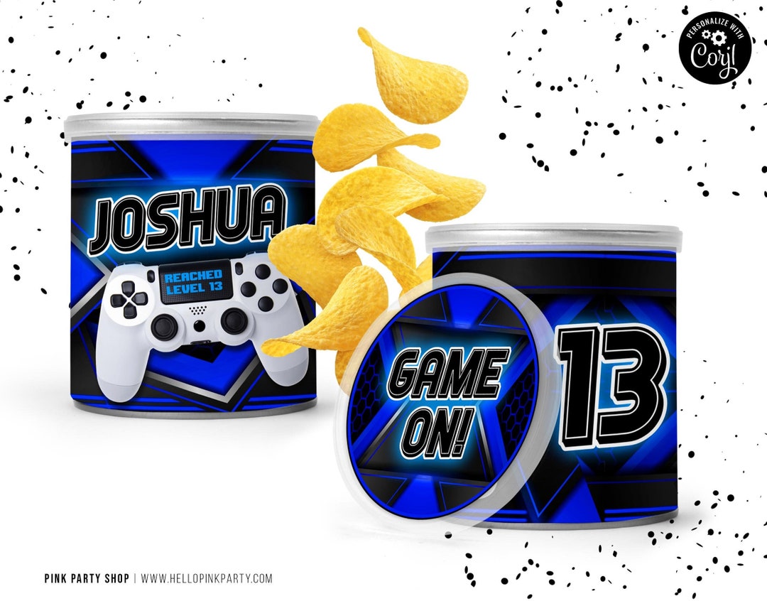 Gamer Chip Can Wrapper: Editable Birthday Party Favor Label (digital ...