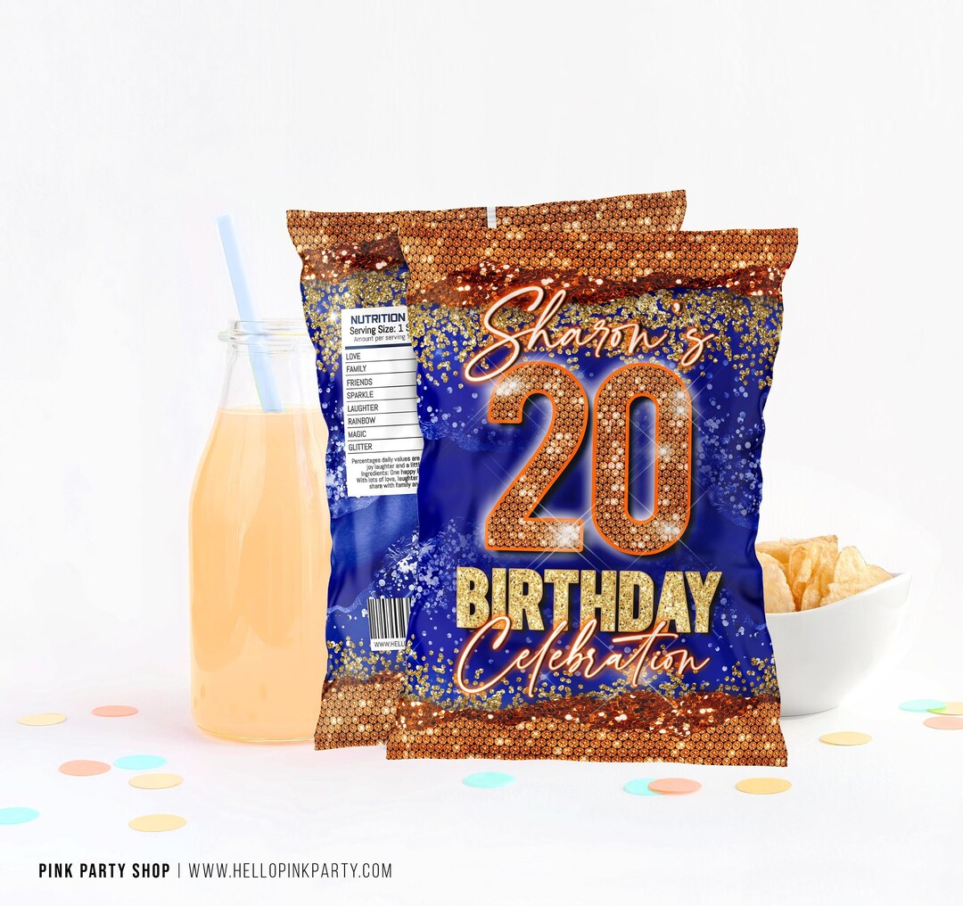 Editable Diamonds Glitter Chip Bag Wrapper Template for Birthday Party ...