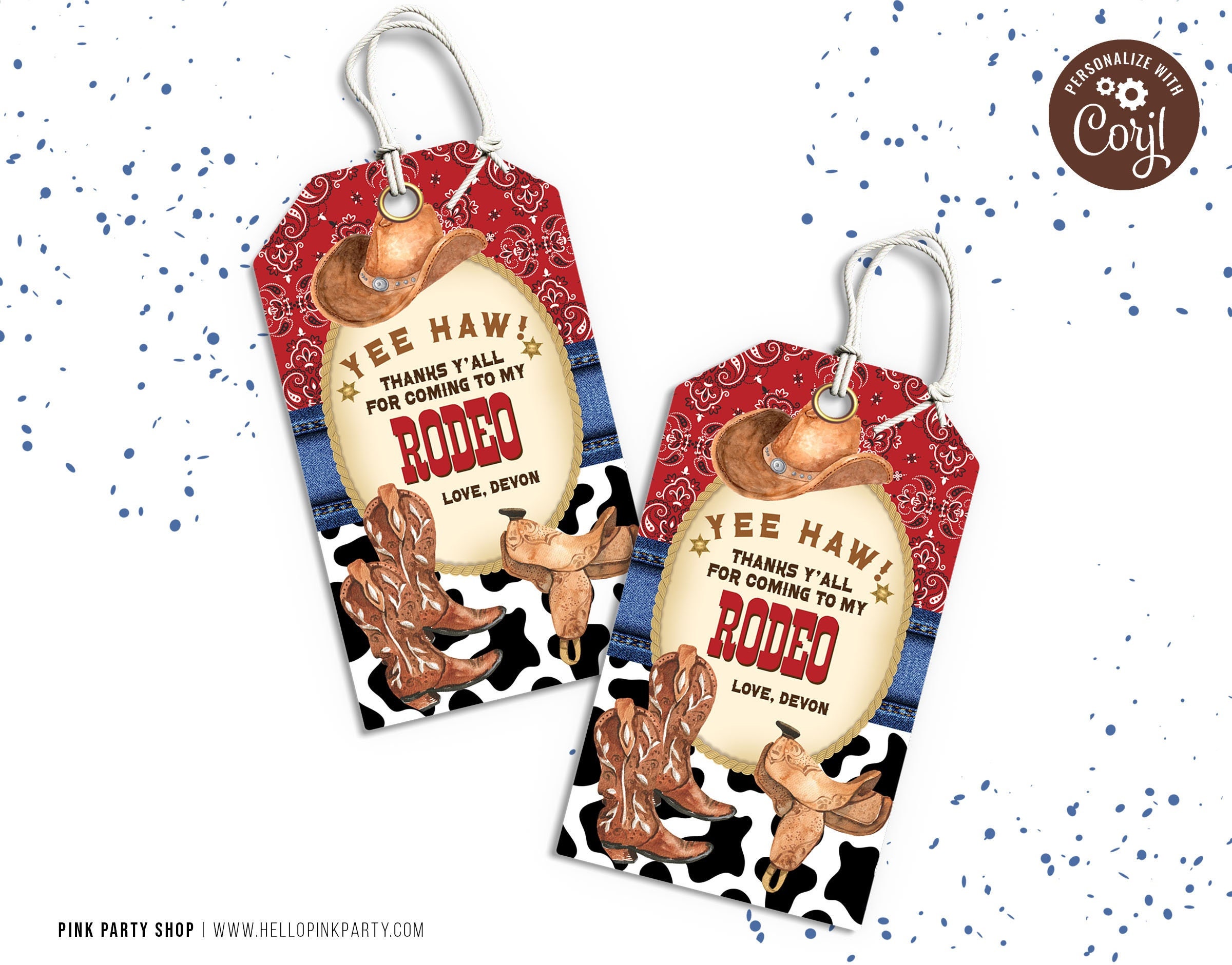 Cowboy Birthday Thank You Tags: Western Rodeo Favor (editable Template ...