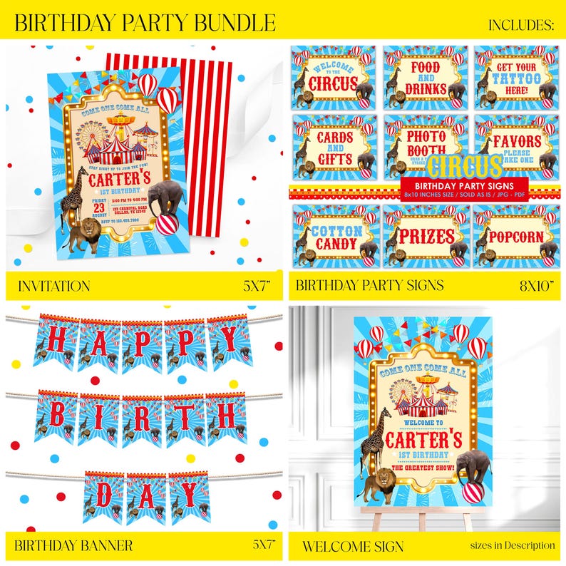 Circus Birthday Party Bundle: Editable Invitation, Games, Favors ...