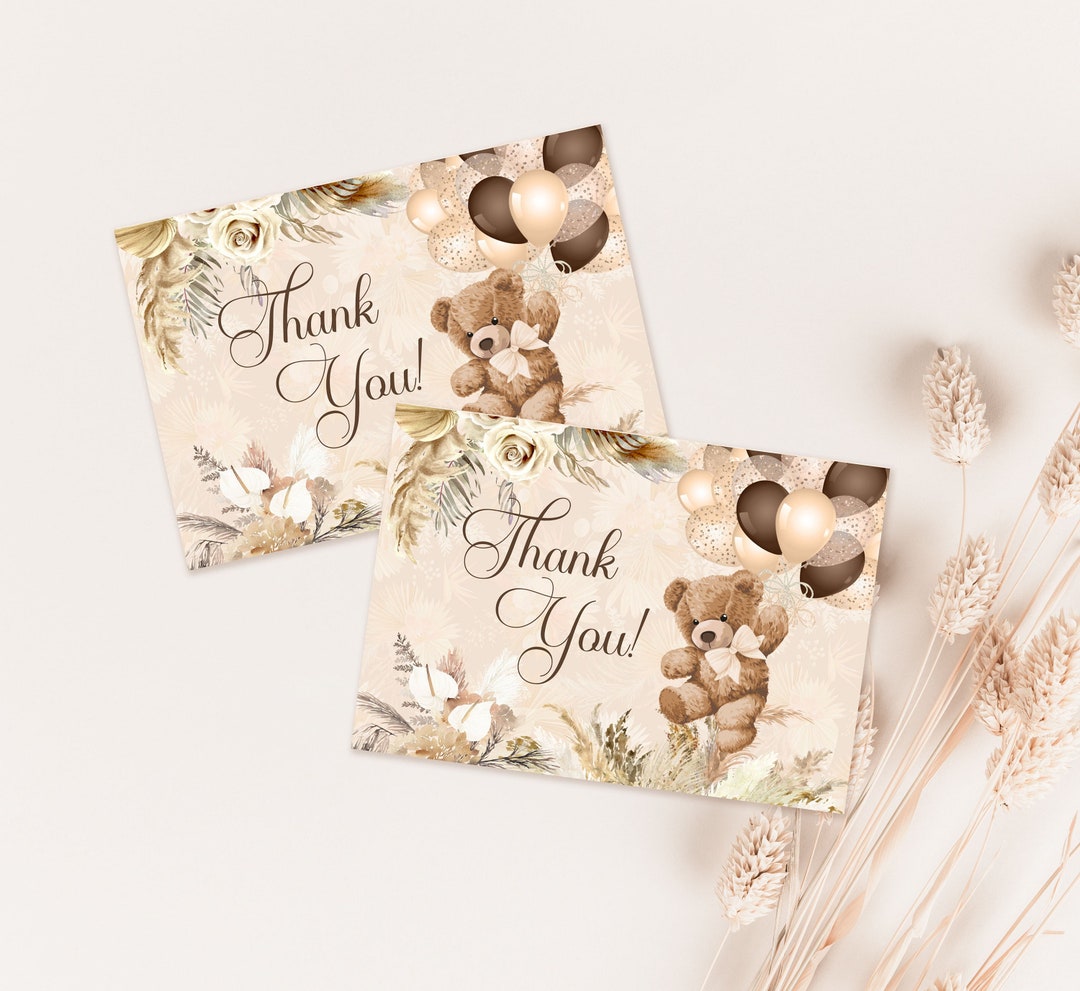 Teddy Bear Thank You Cards Beary Birthday Hot Air Balloon Bear Baby ...