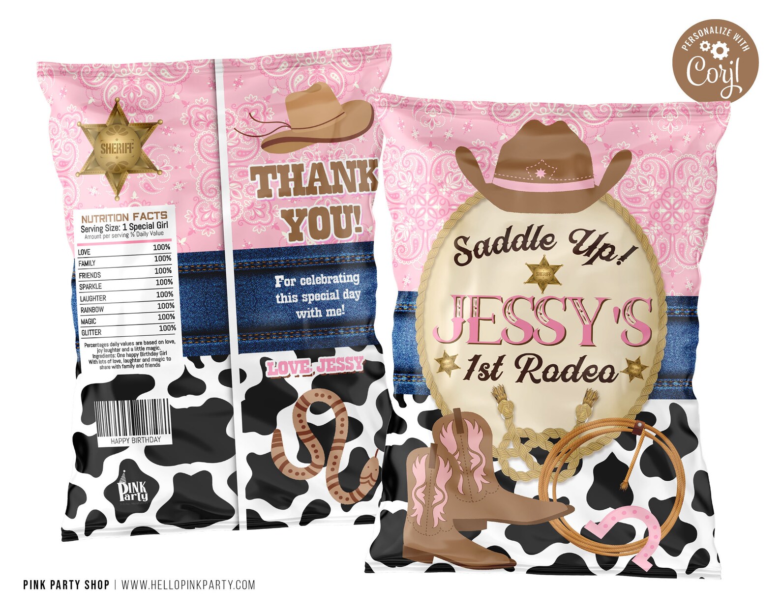 Cowgirl Birthday Party Chip Bag Template Printable 1st Rodeo - Etsy