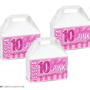 Shades of Pink Birthday Favor Box Label: Editable Template (digital ...