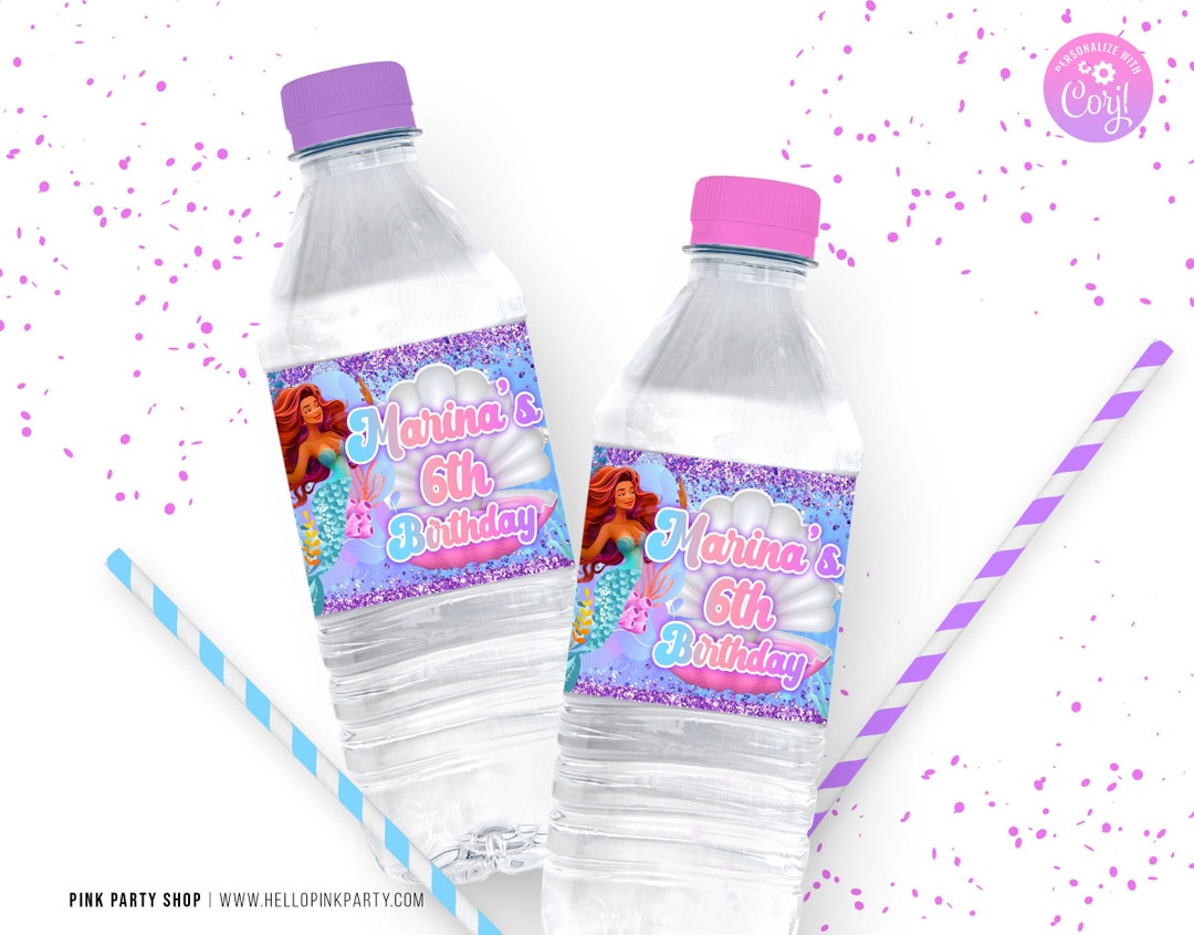 Mermaid Birthday Water Labels, Template Printable, Little Mermaid Party ...