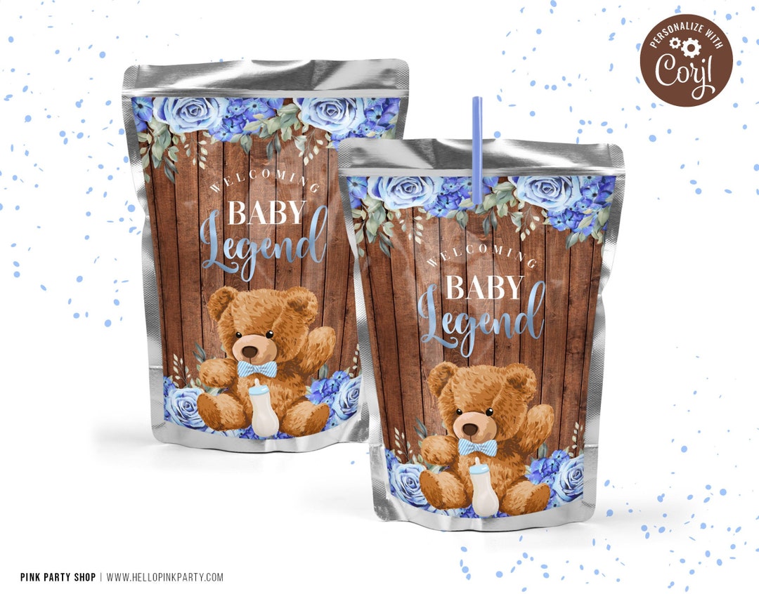 Teddy Bear Baby Shower Juice Pouch Labels, Printable Templates, Teddy ...