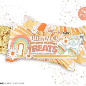 Editable Two Groovy Birthday Gift Bag Label Daisy Hippie Boho Retro ...