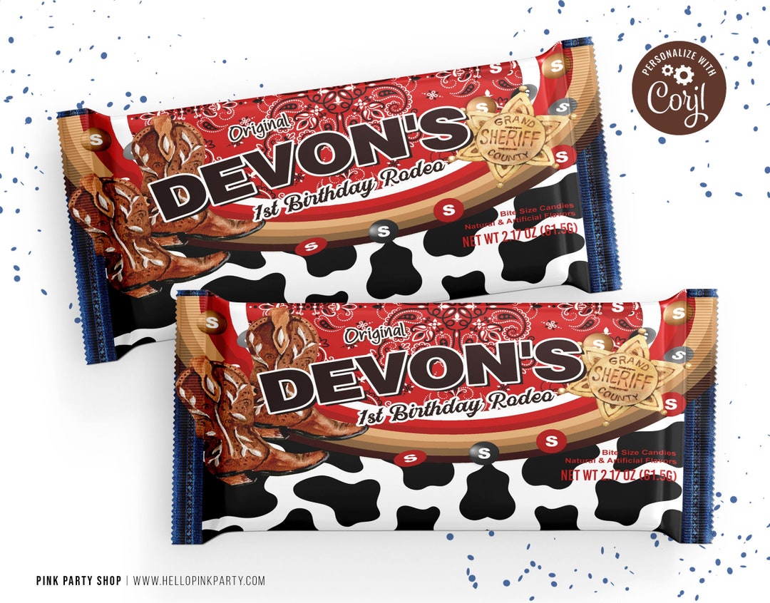 Cowboy Birthday Candy Drops Bag Template Printable, 1st Rodeo Saddle up ...