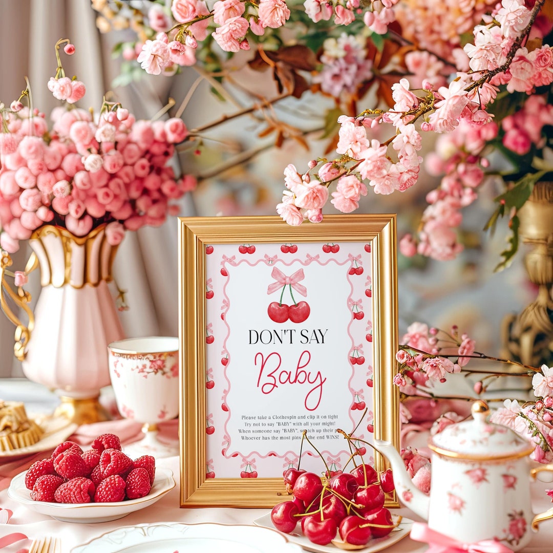 Cherry Don't Say Baby Sign Cherry on Top Baby Shower Pink Bow Baby ...