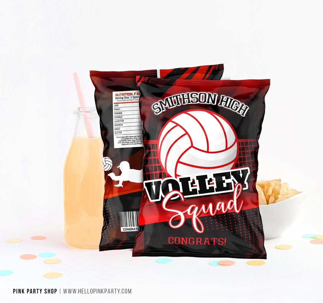 Volleyball Chip Bag, Template Printable, Cheer Birthday Chip Bag ...