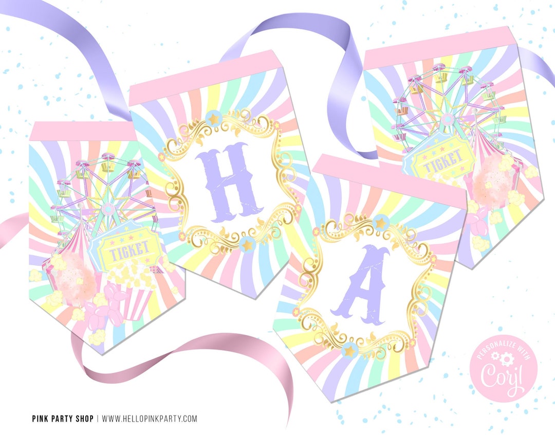 Carnival Fun Fair Birthday Garland Banner, Printable Template, Circus ...