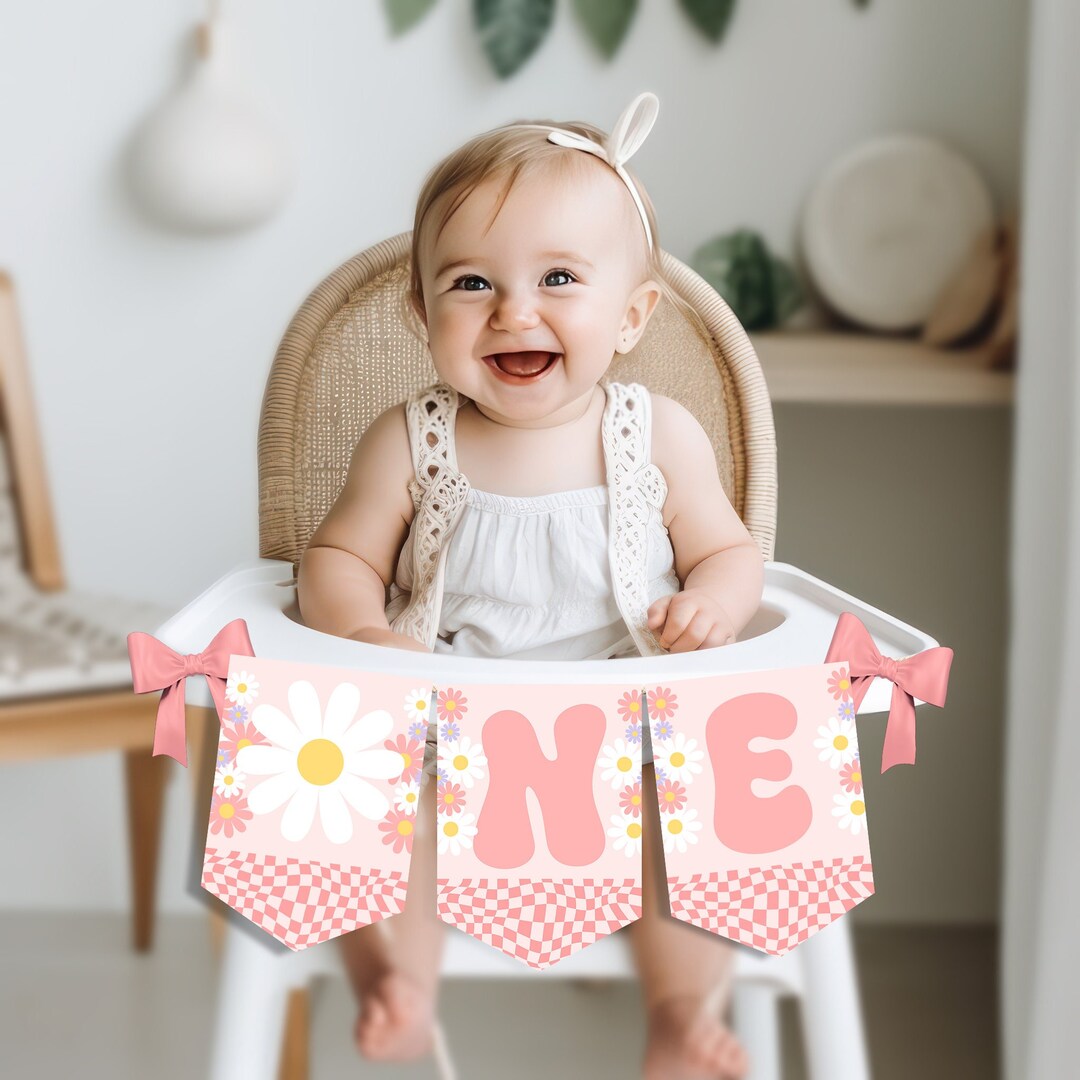 Groovy First Birthday High Chair Banner Printable One Happy Babe First ...