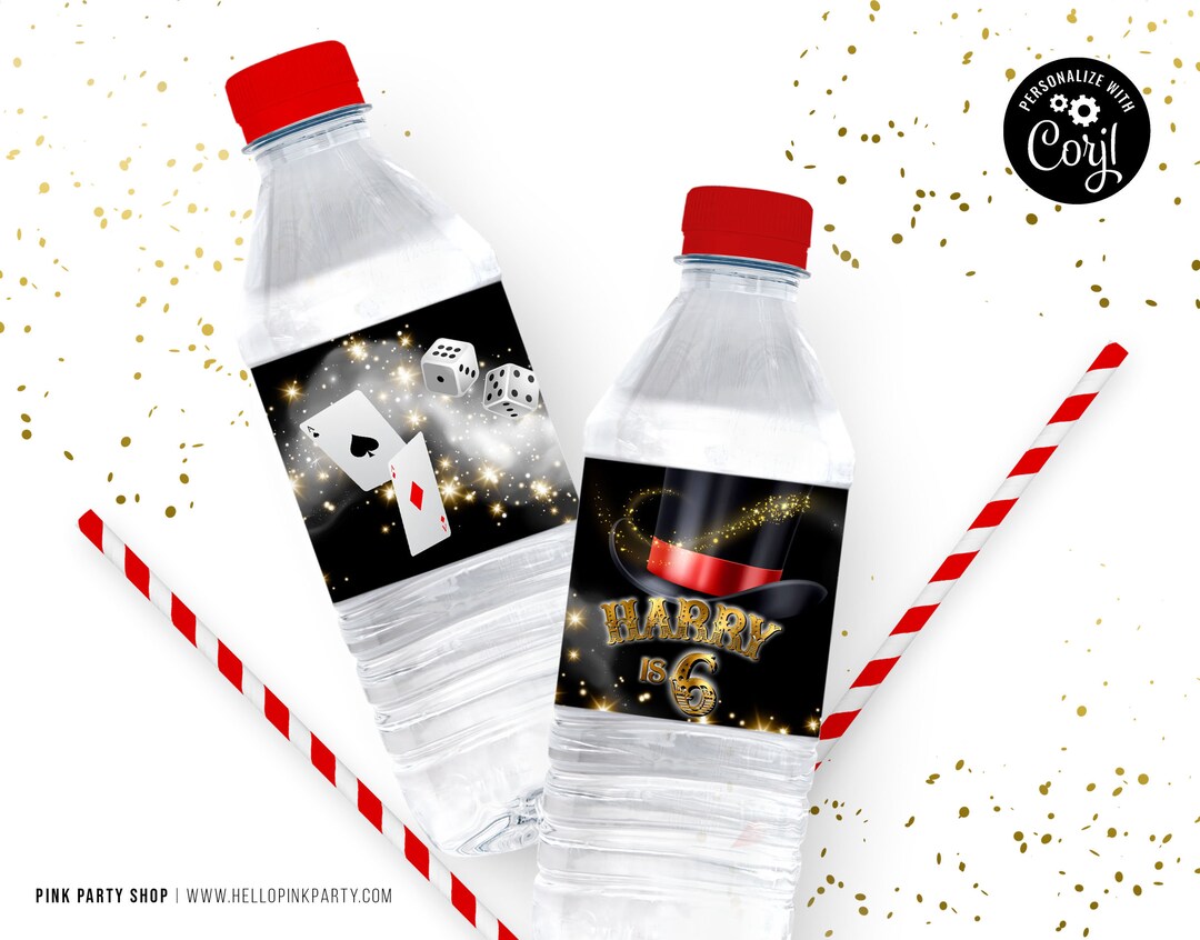 Magician Birthday Water Labels Wrapper, Printable Templates, Magic Show ...