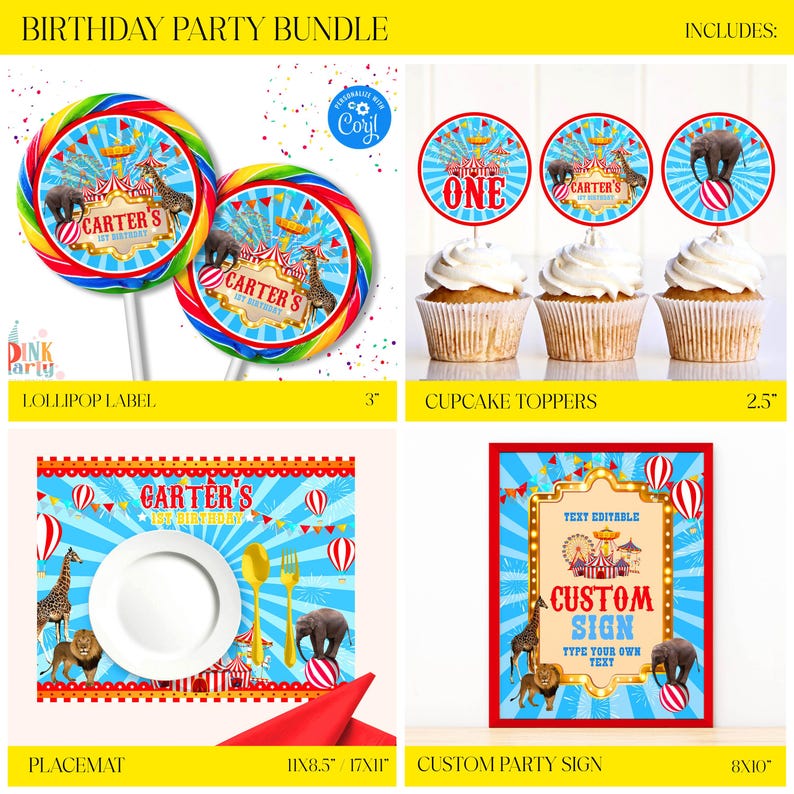 Circus Birthday Party Bundle: Editable Invitation, Games, Favors ...