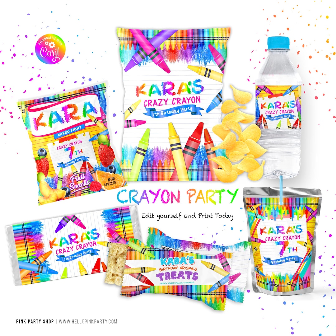 Crayon Birthday Party Bundle Editable Template Printable Art Crafts ...