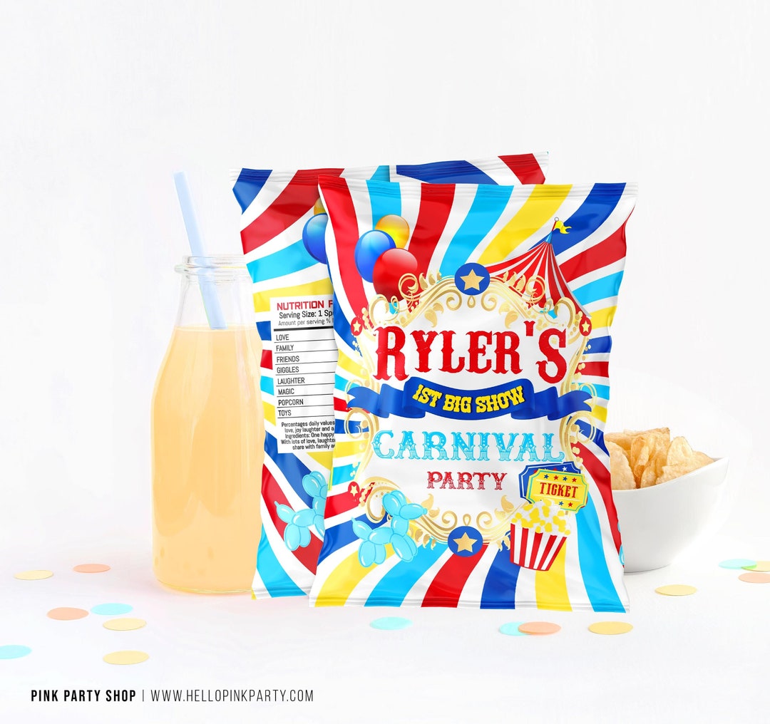 Carnival Birthday Chip Bag Template: Editable Fun Fair Party (digital ...
