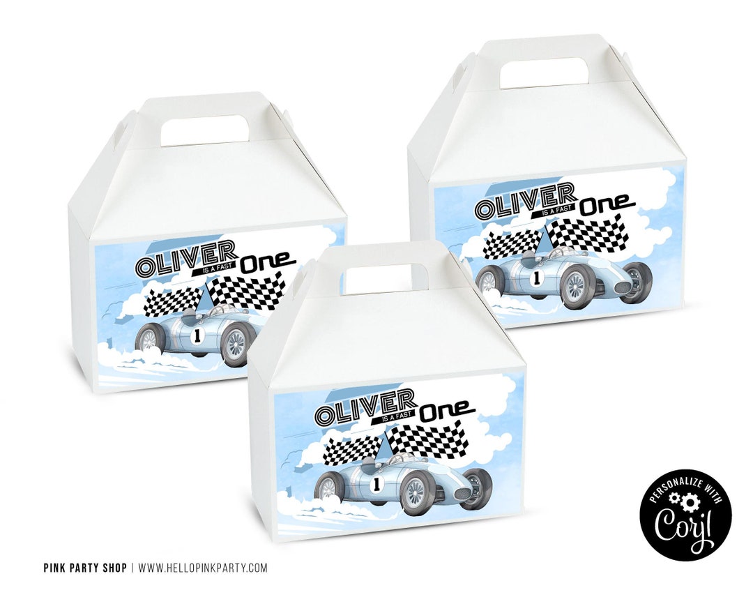 Editable Race Car Favor Box Label Boy Racing Party Favor Fast One ...