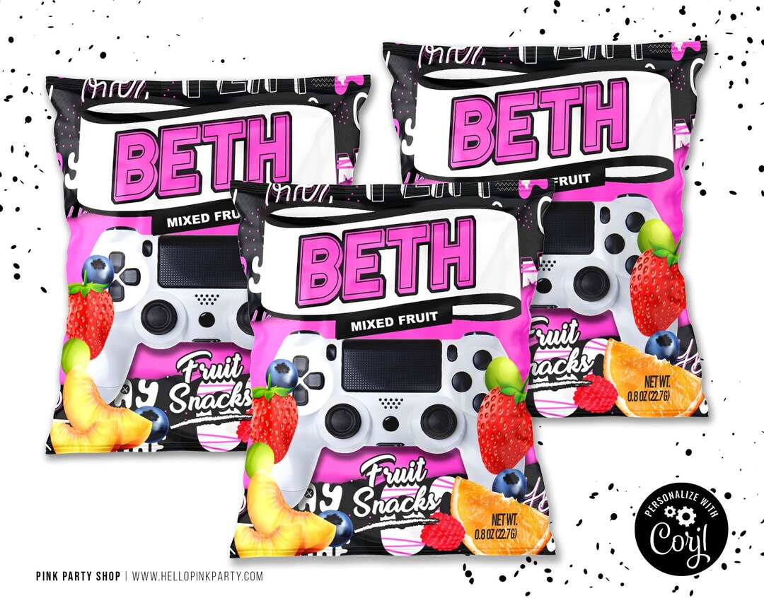 Gamer Birthday Fruit Snack Bag Template: Video Games Editable Favor ...