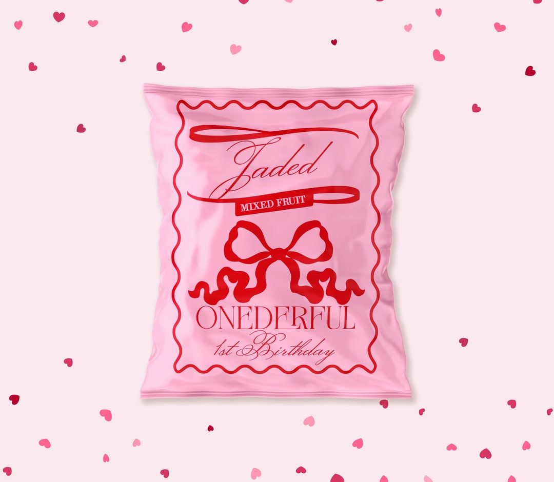 Pink Bow Fruit Snack Label: 1st Birthday Party Decor (editable ...