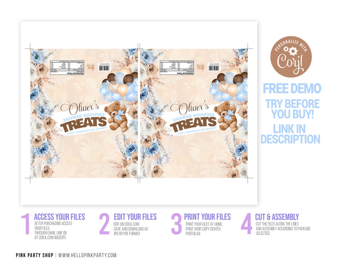 Teddy Bear Baby Shower Candy Bar Wrapper Printable Templates - Etsy