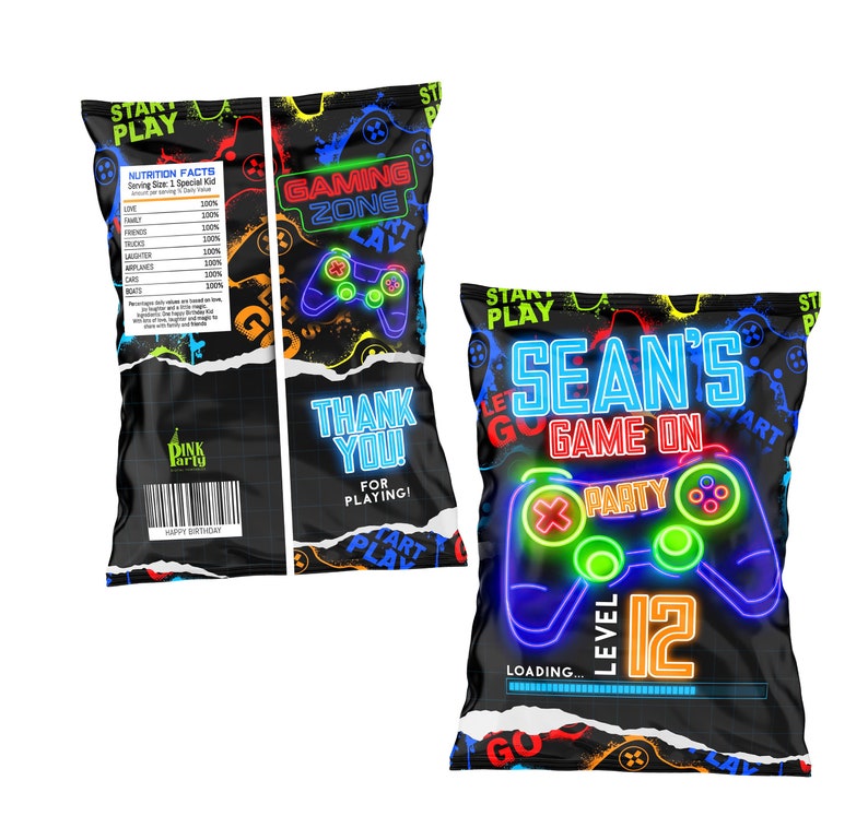 Editable Gamer Birthday Chip Bag Wrapper Video Game Template (digital ...