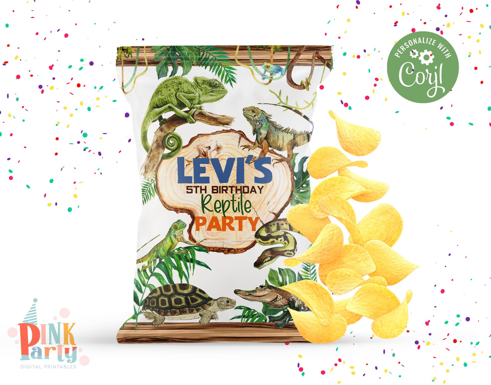 Reptile Birthday Chip Bag Template: Editable Party Favor (digital ...