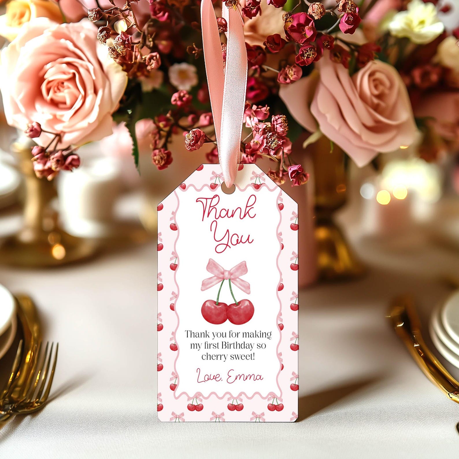 Cherry First Birthday Gift Box Label: Editable Template Cherry on Top ...