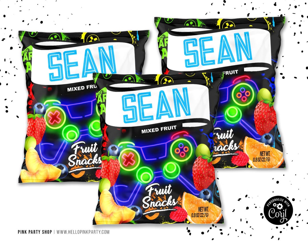 Gamer Birthday Fruit Snacks Bag Template Printable Gaming Birthday ...