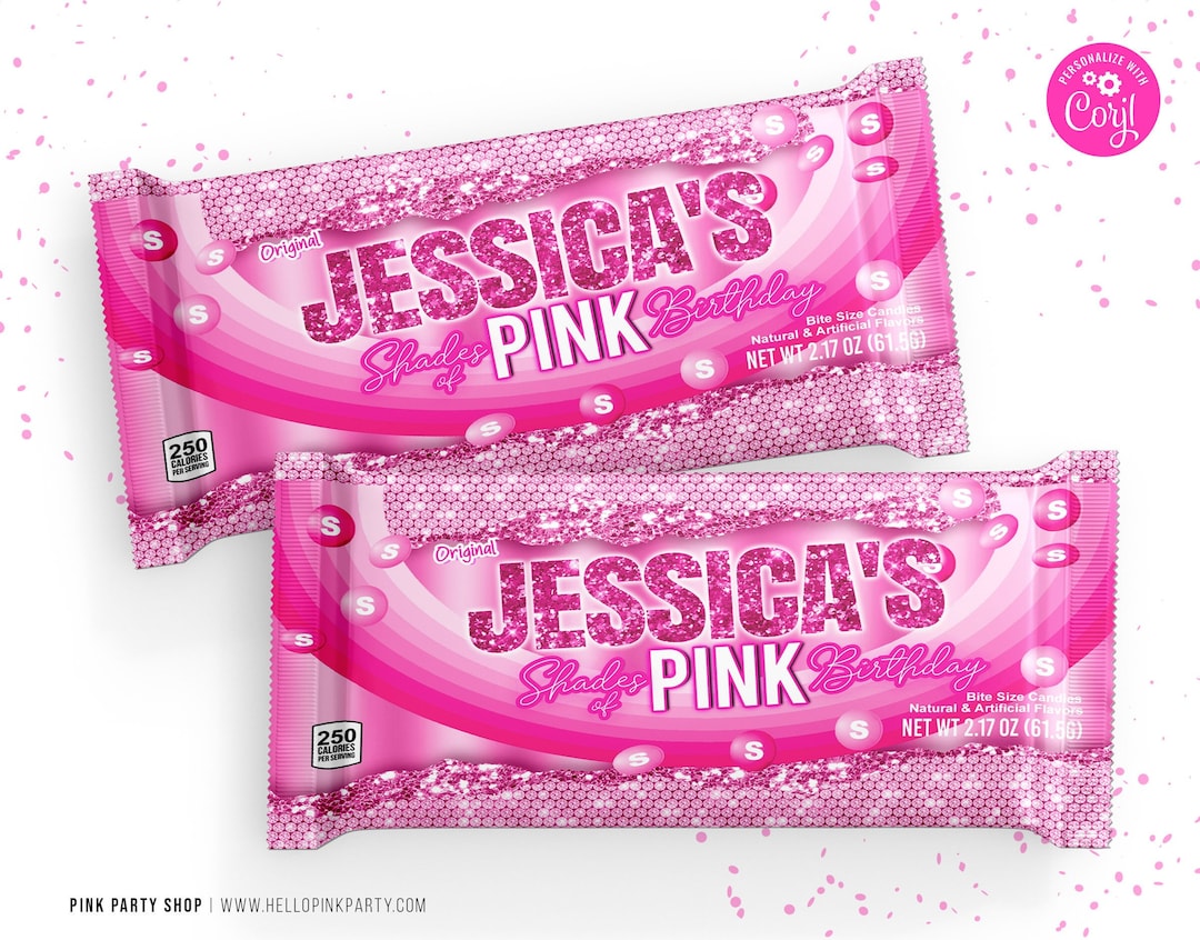 Shades of Pink Birthday Chocolate Drops Bag Template Printable, Pink ...