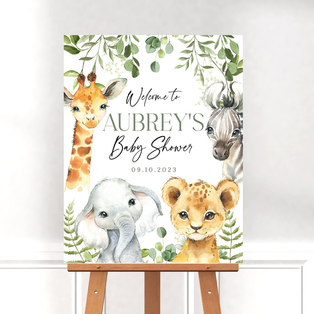Editable Welcome Sign Little Wild One Safari Jungle Baby Shower Poster ...