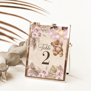 Editable Girl Teddy Bear Hot Air Balloon 5x7" Table Number Couple Baby ...