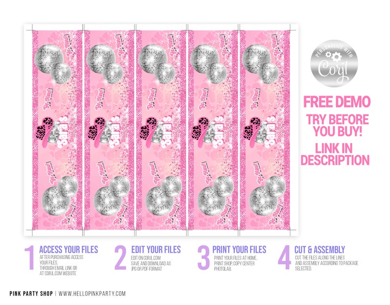 Disco Cowgirl Birthday Party Water Labels Wrapper Printable - Etsy