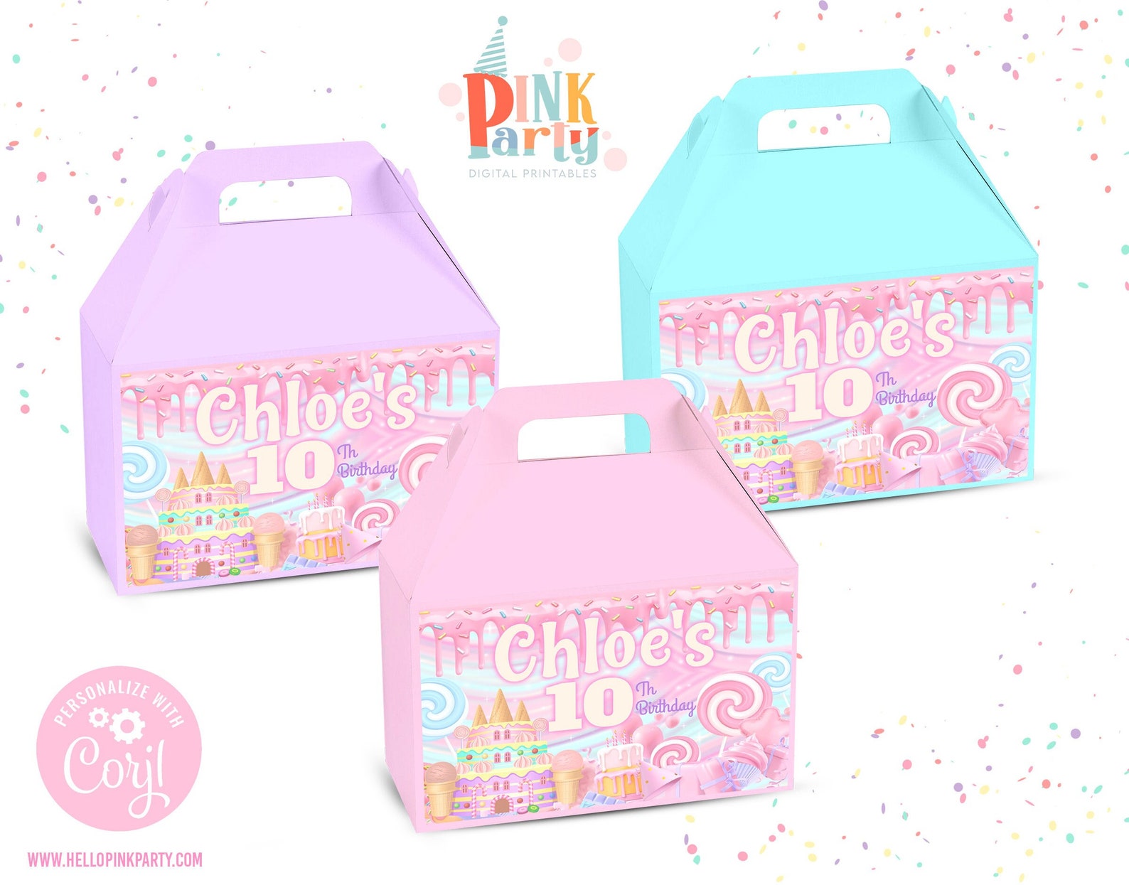 Candyland Birthday Gable Box Labels: Editable Sweets Candy Party Favor ...